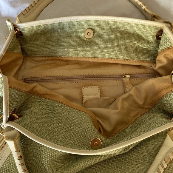 sazaby | Bags | Sazaby Purse White Leather Green And Gold Tweed | Poshmark